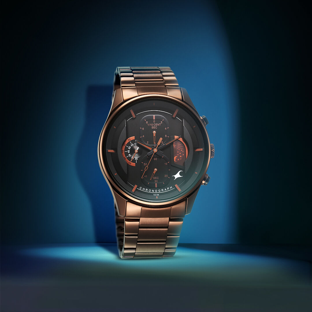 Fastrack Opulence Sun Moon Chronograph Black Dial Brown Metal Strap An – The Watch Factory