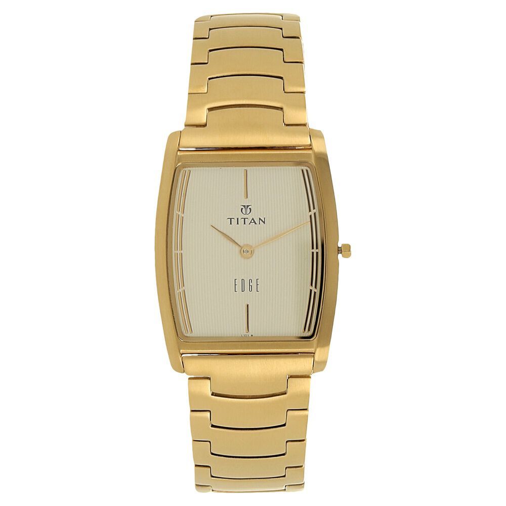 Titan Edge Quartz Analog Champagne Dial Stainless Steel Strap Watch fo ...
