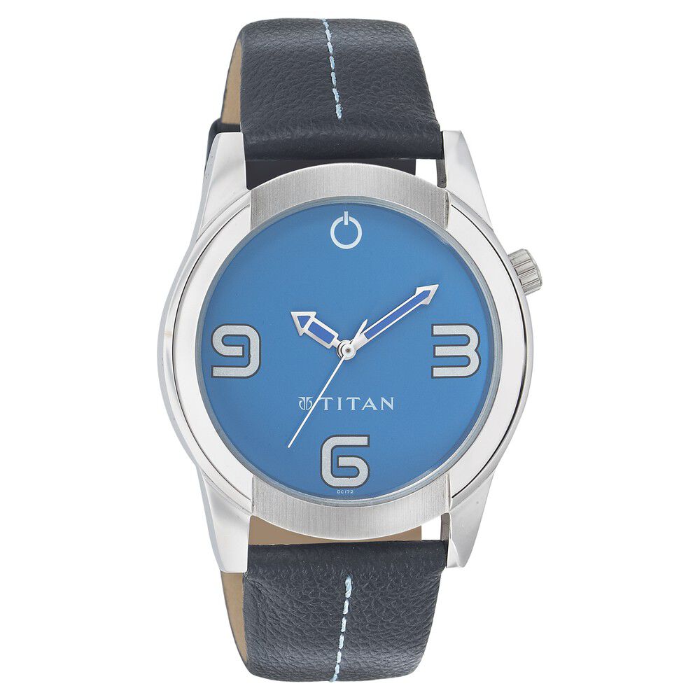 Titan Quartz Analog Blue Dial Leather Strap Watch for Men-1588SL04 ...