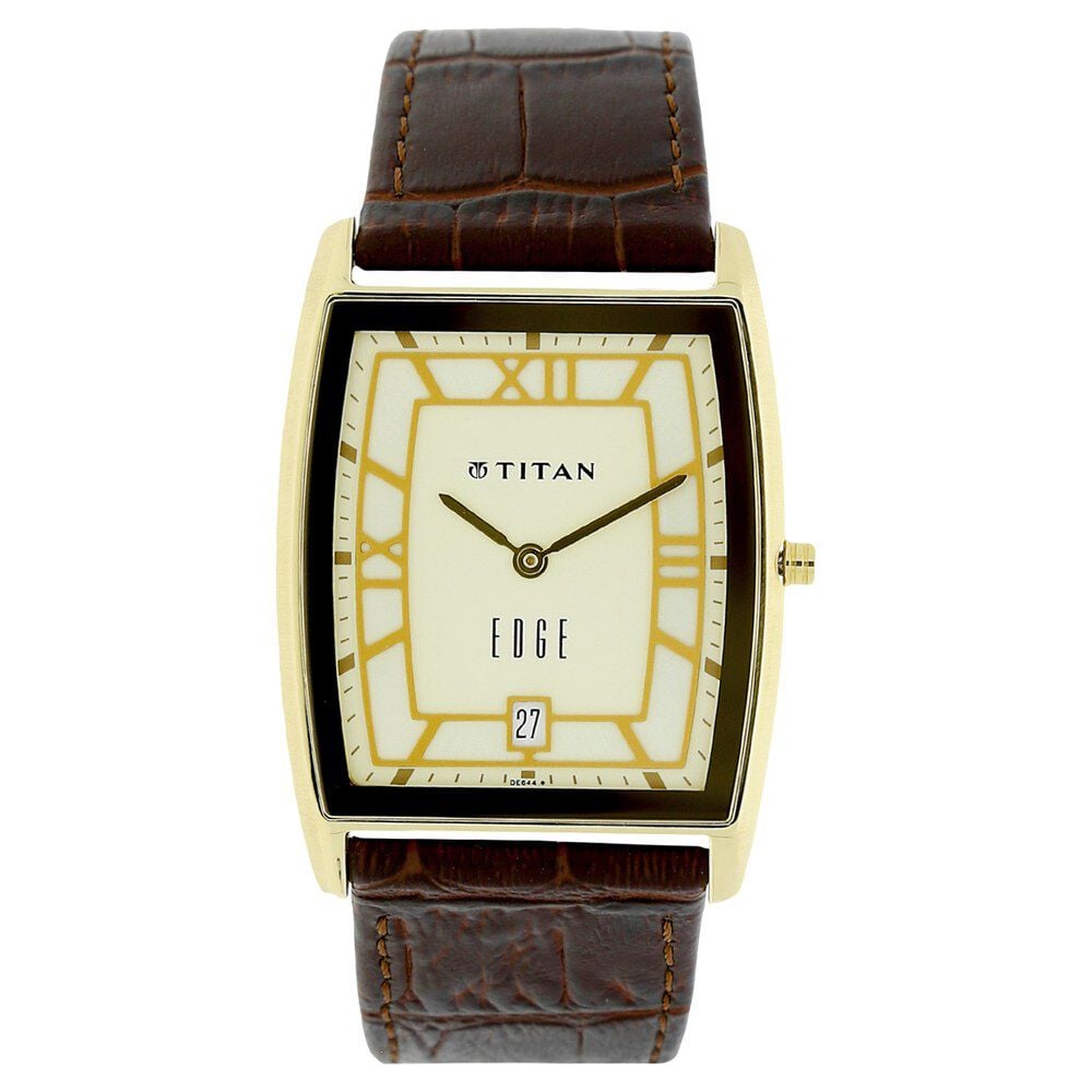 Titan Edge Off White Dial Analog with Date Leather Strap watch for Men ...