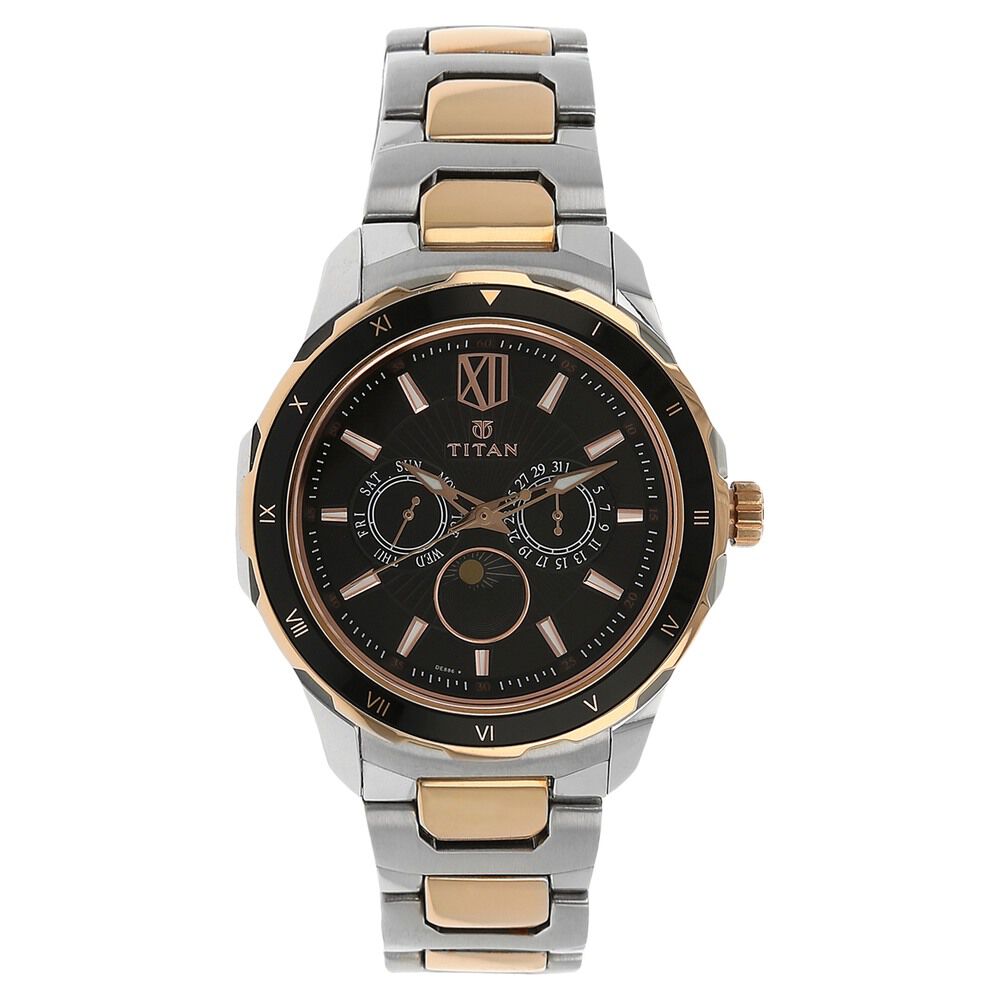 Titan Quartz Multifunction Black Dial Stainless Steel Strap Watch for ...
