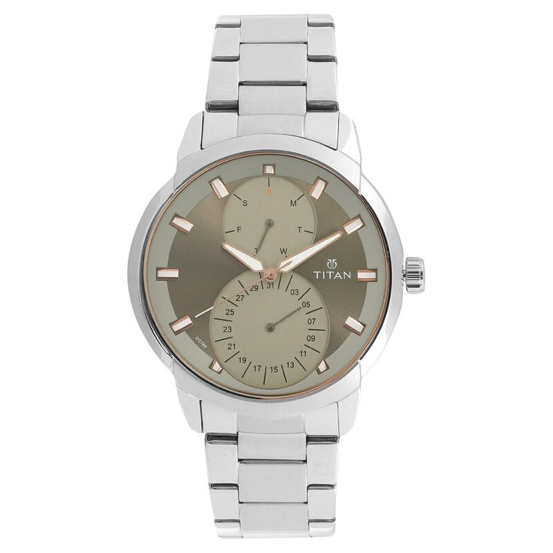 Titan Quartz Multifunction Grey Dial Stainless Steel Strap Watch For M ...