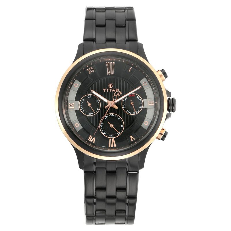 Titan Grandmaster Black Dial Quartz Multifunction Metal Strap Watch Fo ...