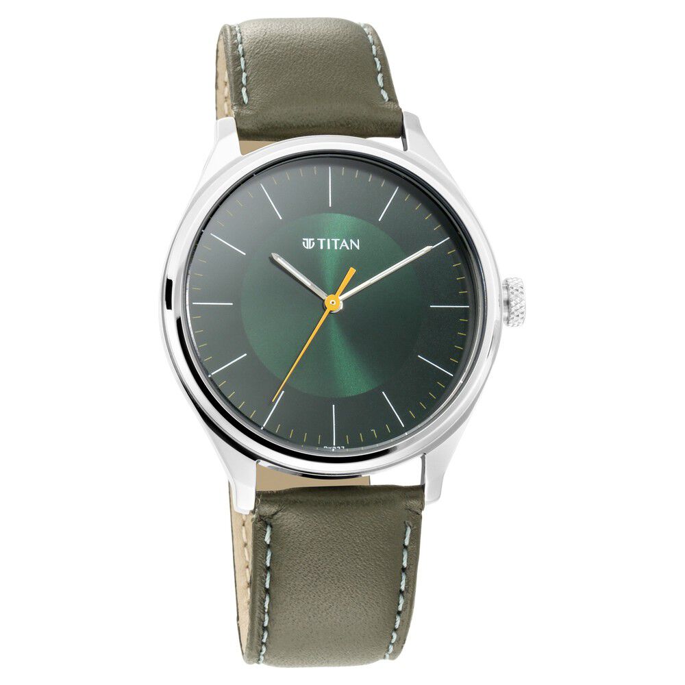 Titan Men's Urban Edge Lustrous Green Dial Leather Watch NP1802SL04 ...