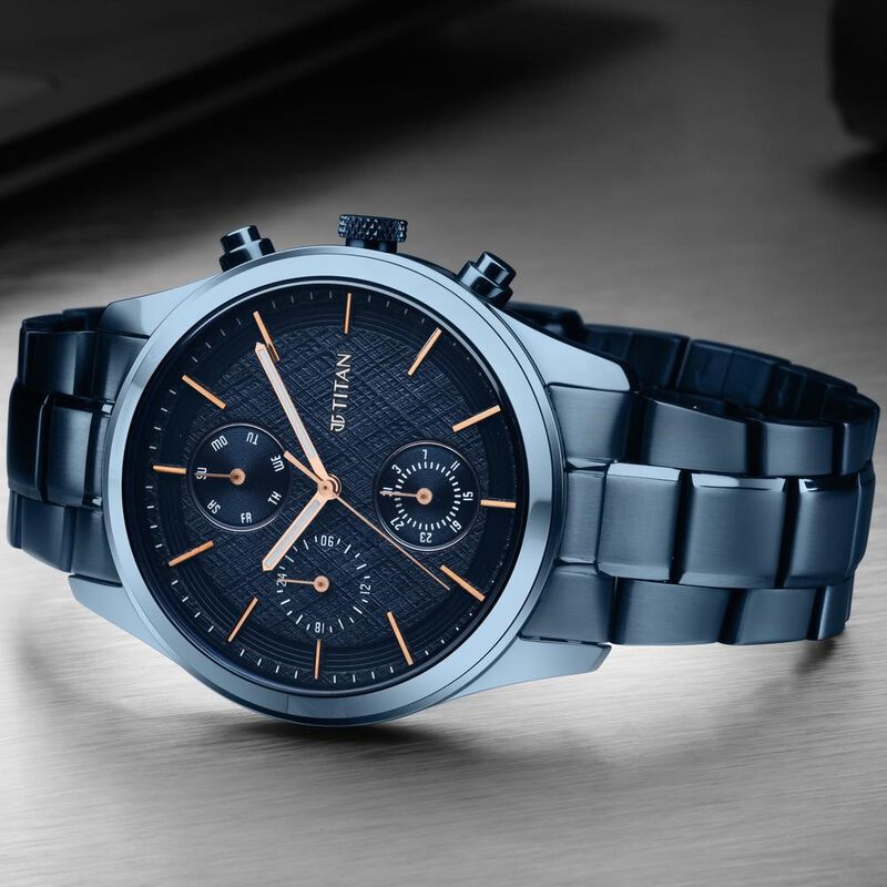 Titan Neo Splash Blue Dial Quartz Multifunction Stainless Steel Strap ...