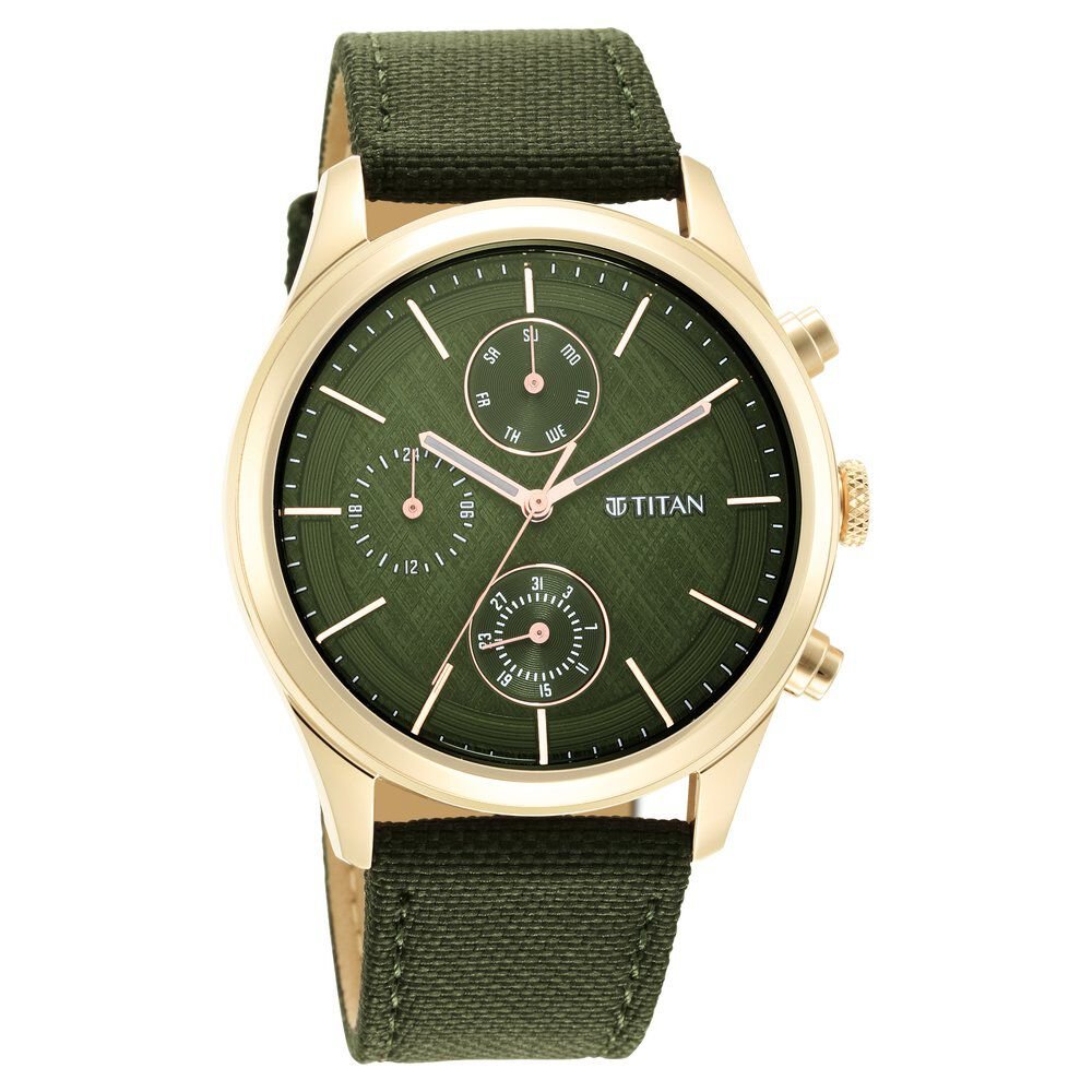 Titan Neo Splash Green Dial Quartz Analog with Date Fabric Strap Watch ...