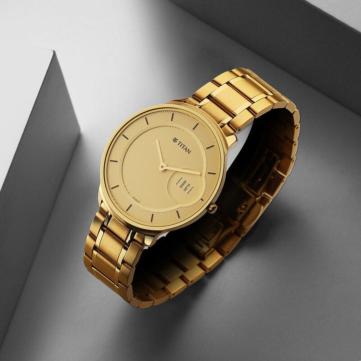 Titan Edge Metal Golden Dial Stainless Steel Strap Watch for Men – The ...