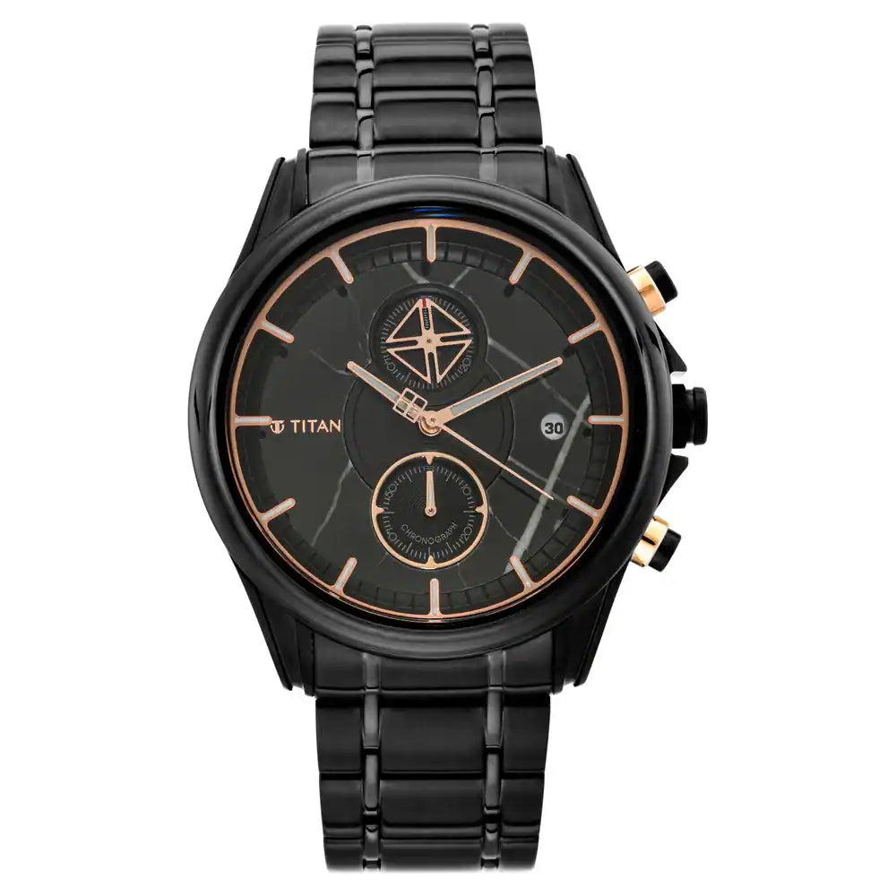 Titan Grandmaster Black Dial Chronograph Stainless Steel Strap watch f ...