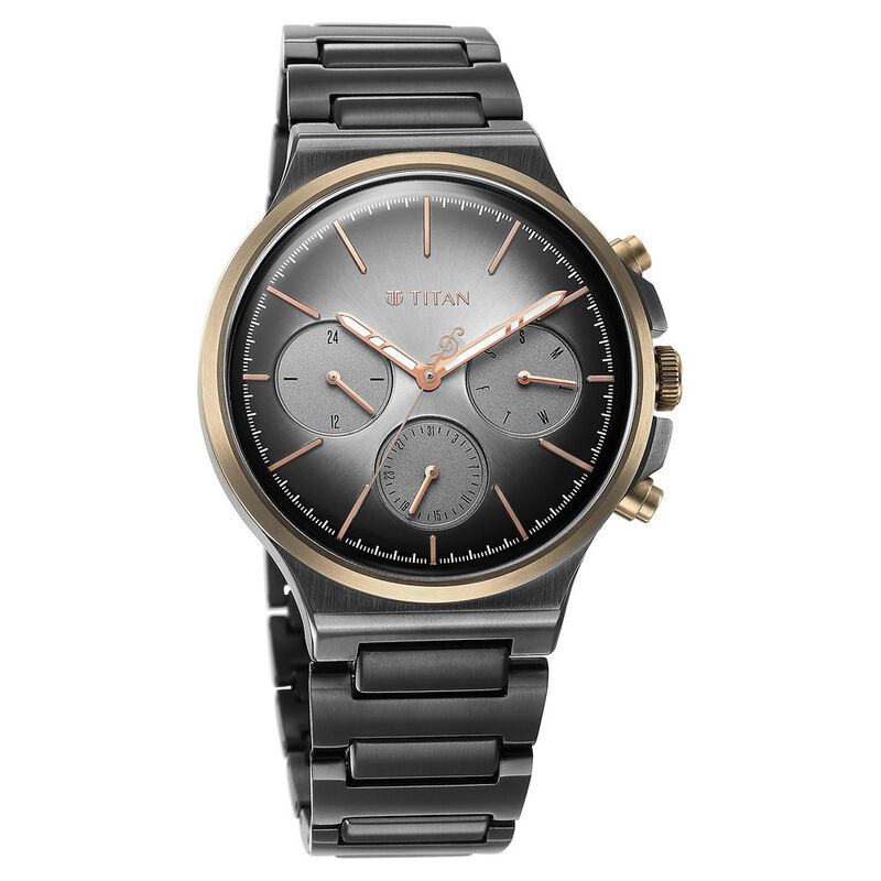 Titan Quartet Grey Dial Analog with Day and Date Stainless Steel Strap ...