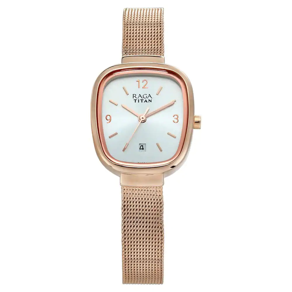 Titan Raga Silver Dial Rose Gold Stainless Steel Strap Watch NL2610WM0 ...