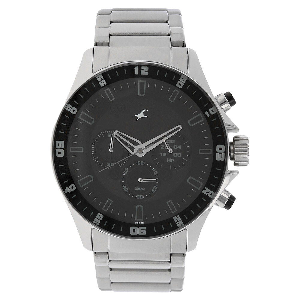 Fastrack Big Time Quartz Chronograph Black Dial Stainless Steel Strap ...