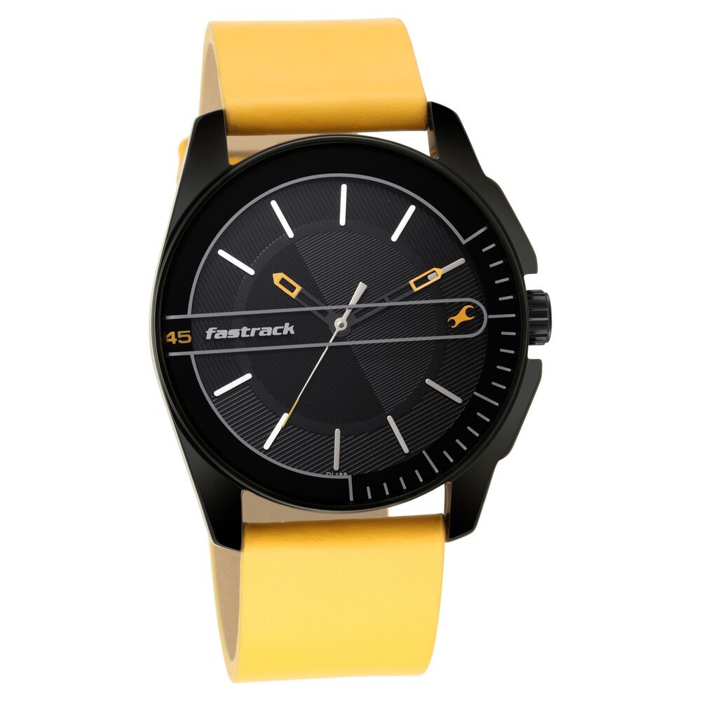 Fastrack Wear Your Look Quartz Analog Black Dial Leather Strap Watch f ...