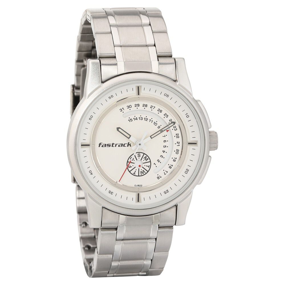 Fastrack Go Skate Quartz Analog with Day and Date White Dial Stainless ...