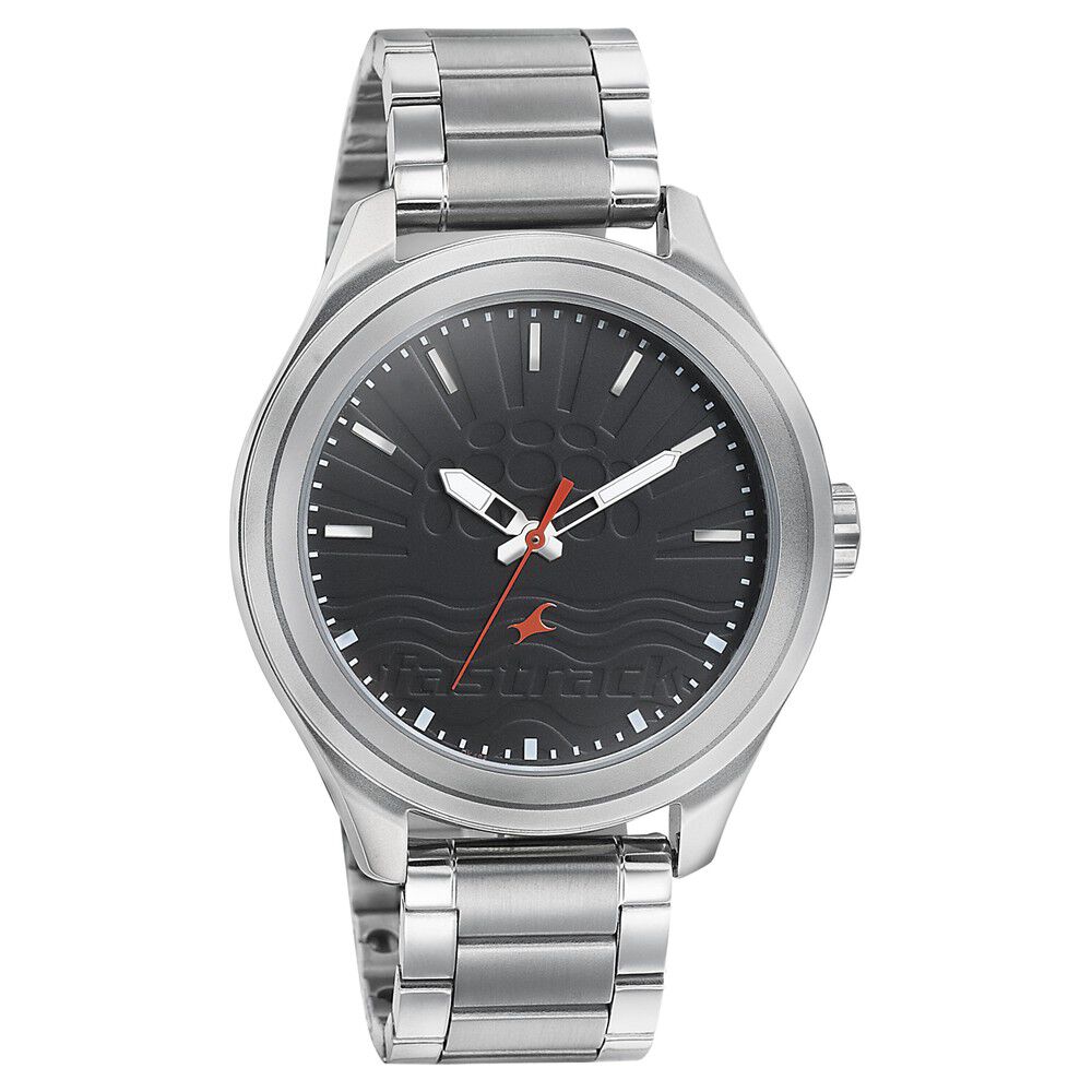Fastrack Sunburn Quartz Analog Black Dial Stainless Steel Strap Watch ...