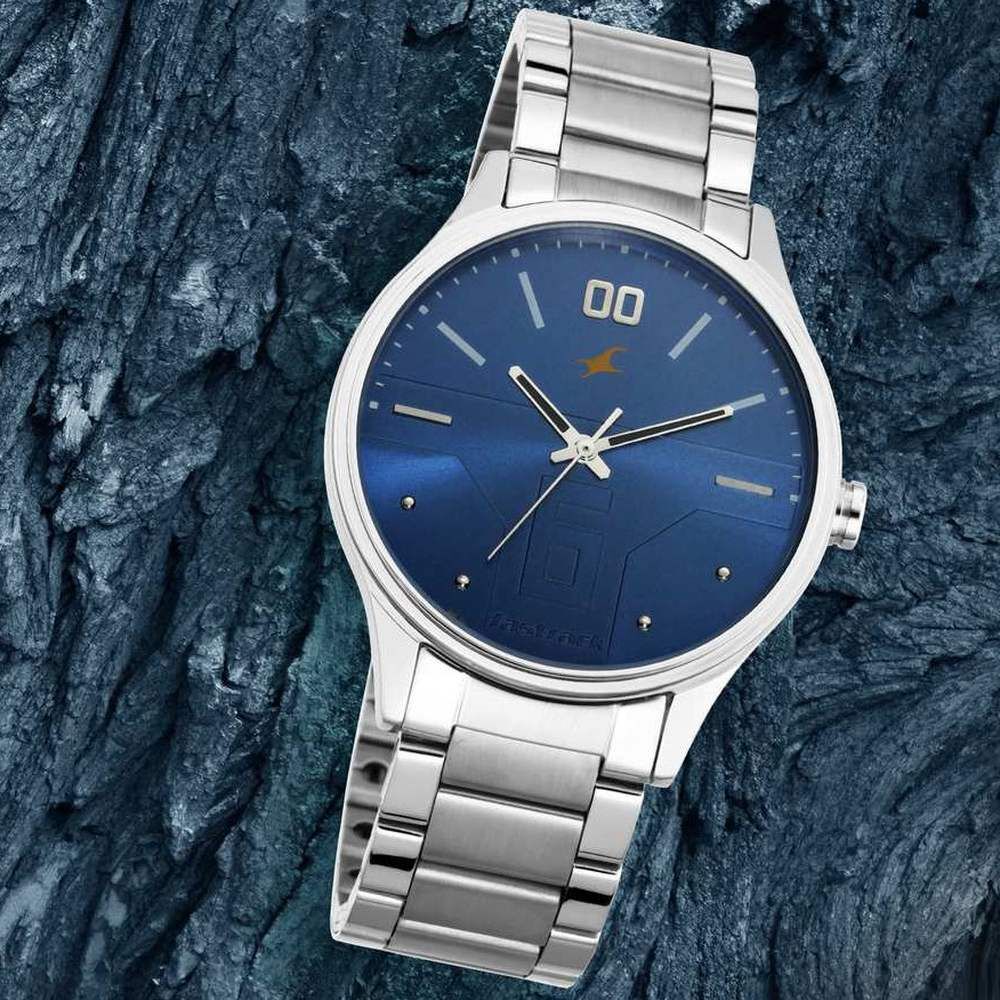 Fastrack Bare Basics Quartz Analog Blue Dial Stainless Steel Strap Wat ...