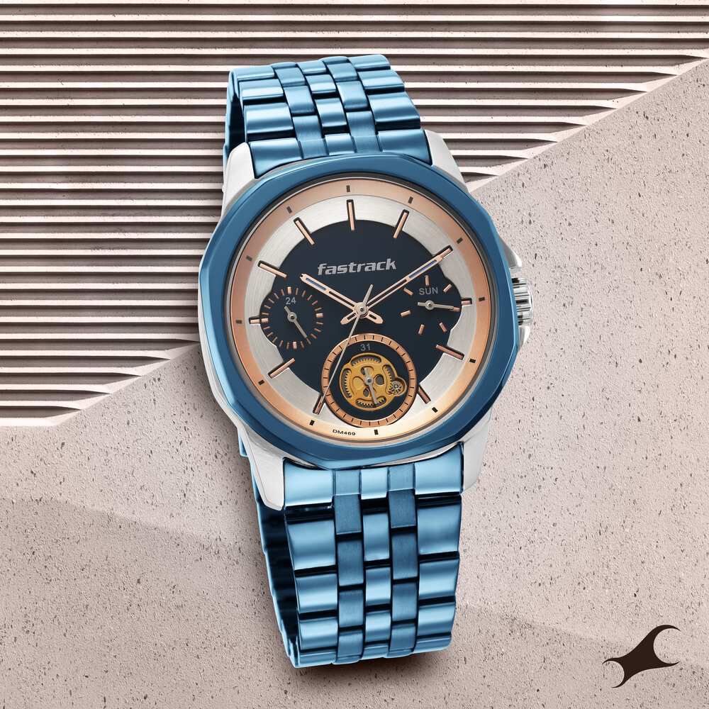 Fastrack Exuberant Quartz Analog Blue Dial Metal Strap Watch for Guys ...