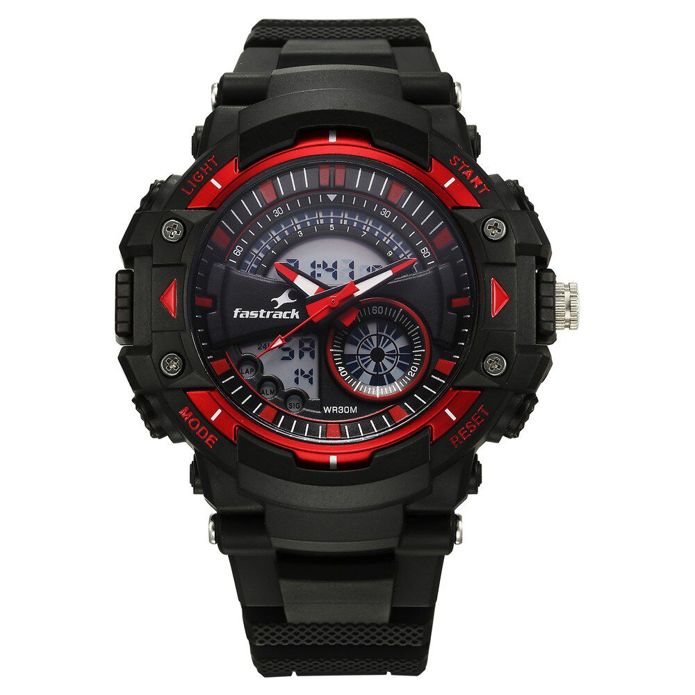 Fastrack StreetStyle Quartz Digital Black And Red Dial Black PU Strap ...