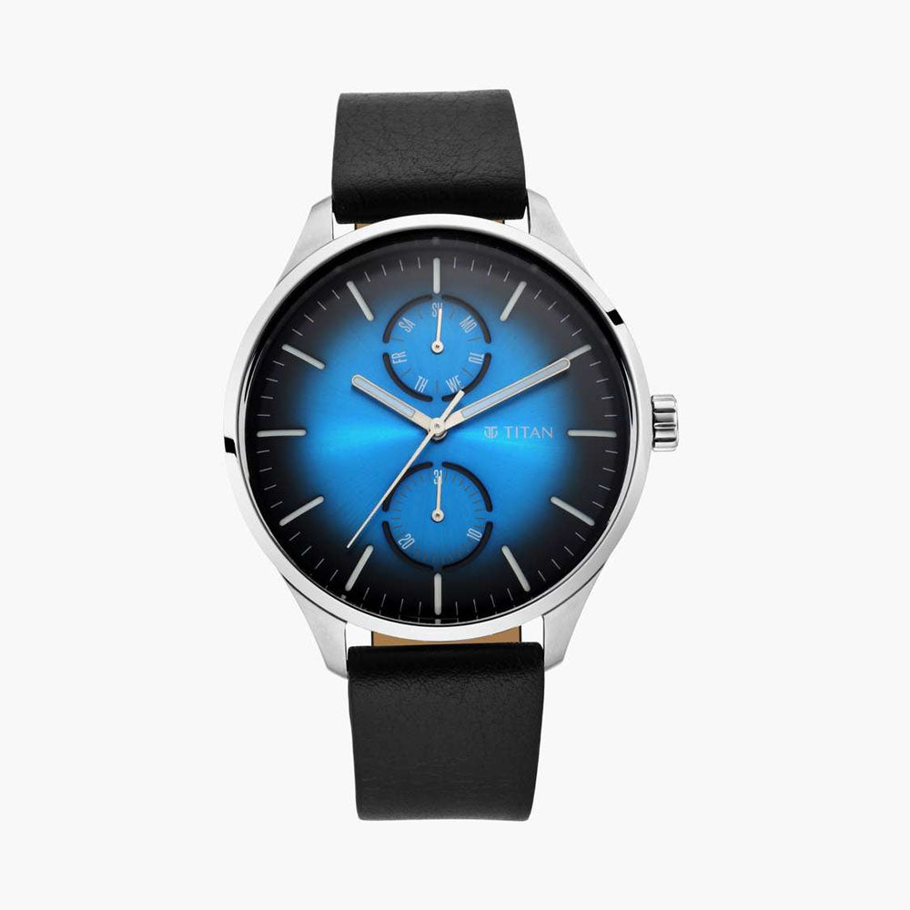 TITAN EVOKE GRADIENT BLUE DIAL BLACK LEATHER STRAP WATCH 1833SL03 – The ...