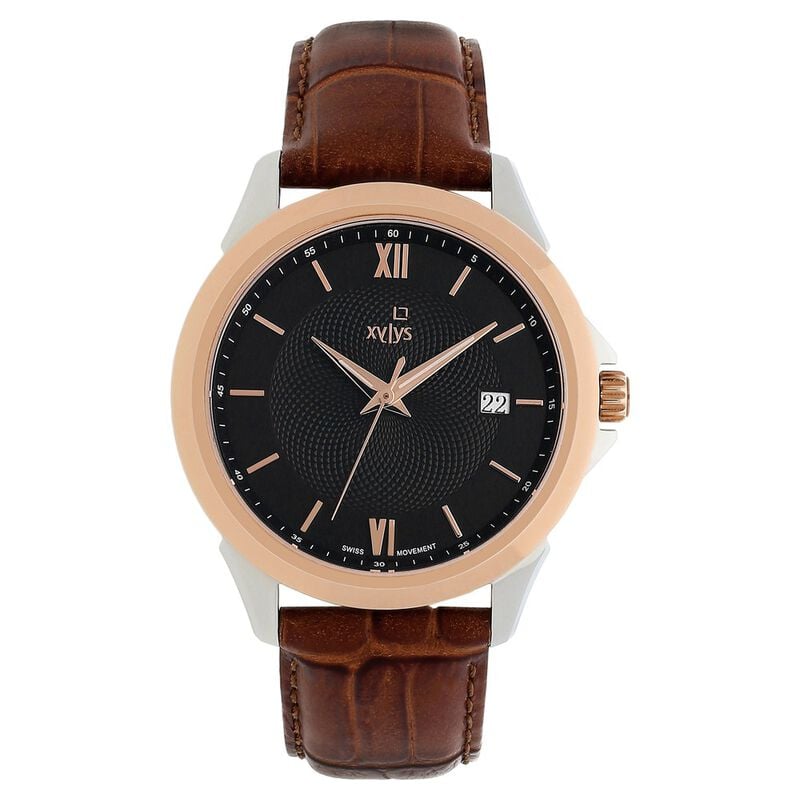 Xylys Swiss Analog Leather Strap Black Dial Watch for Men NS40020KL01E ...
