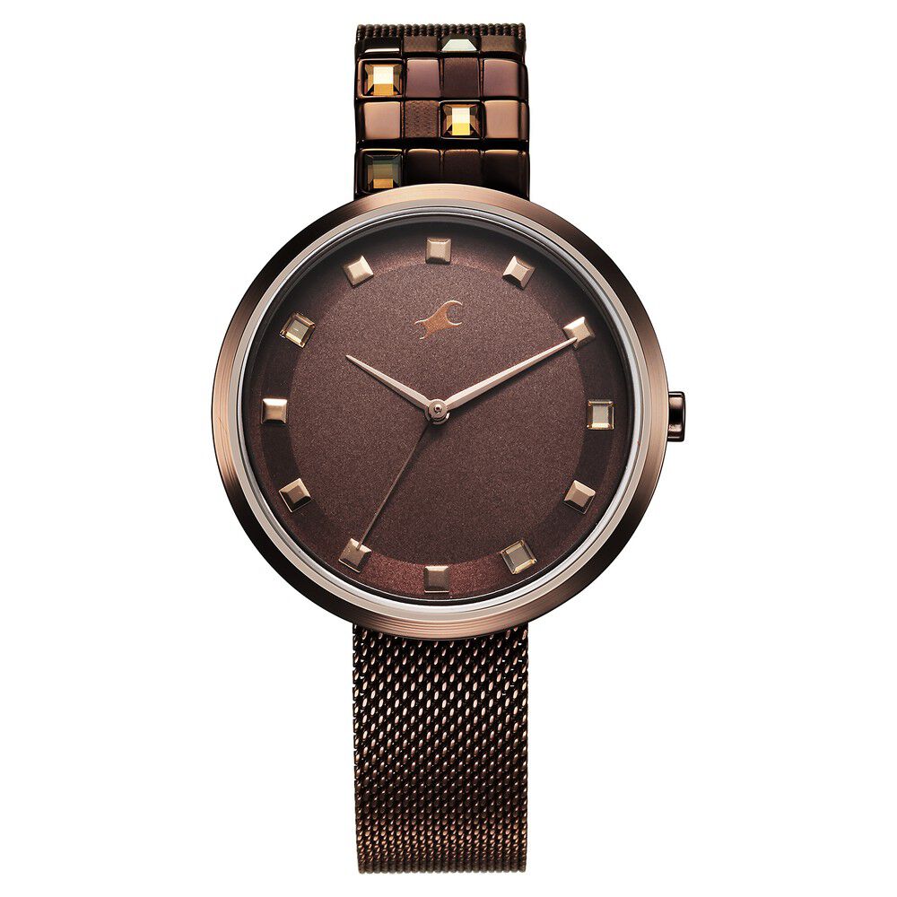 Fastrack Fleek Quartz Analog Brown Dial Stainless Steel Strap Watch fo ...