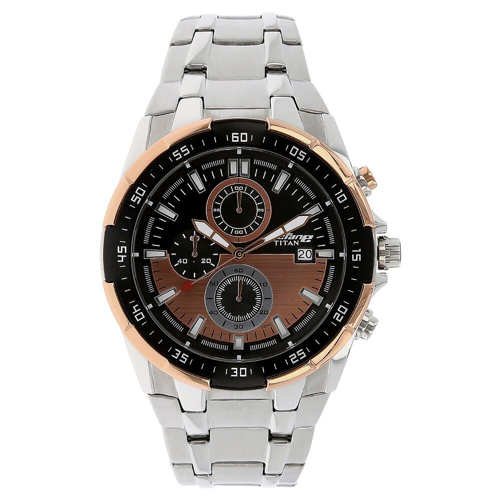 Titan Quartz Chronograph Black Dial Stainless Steel Strap Watch for Me ...