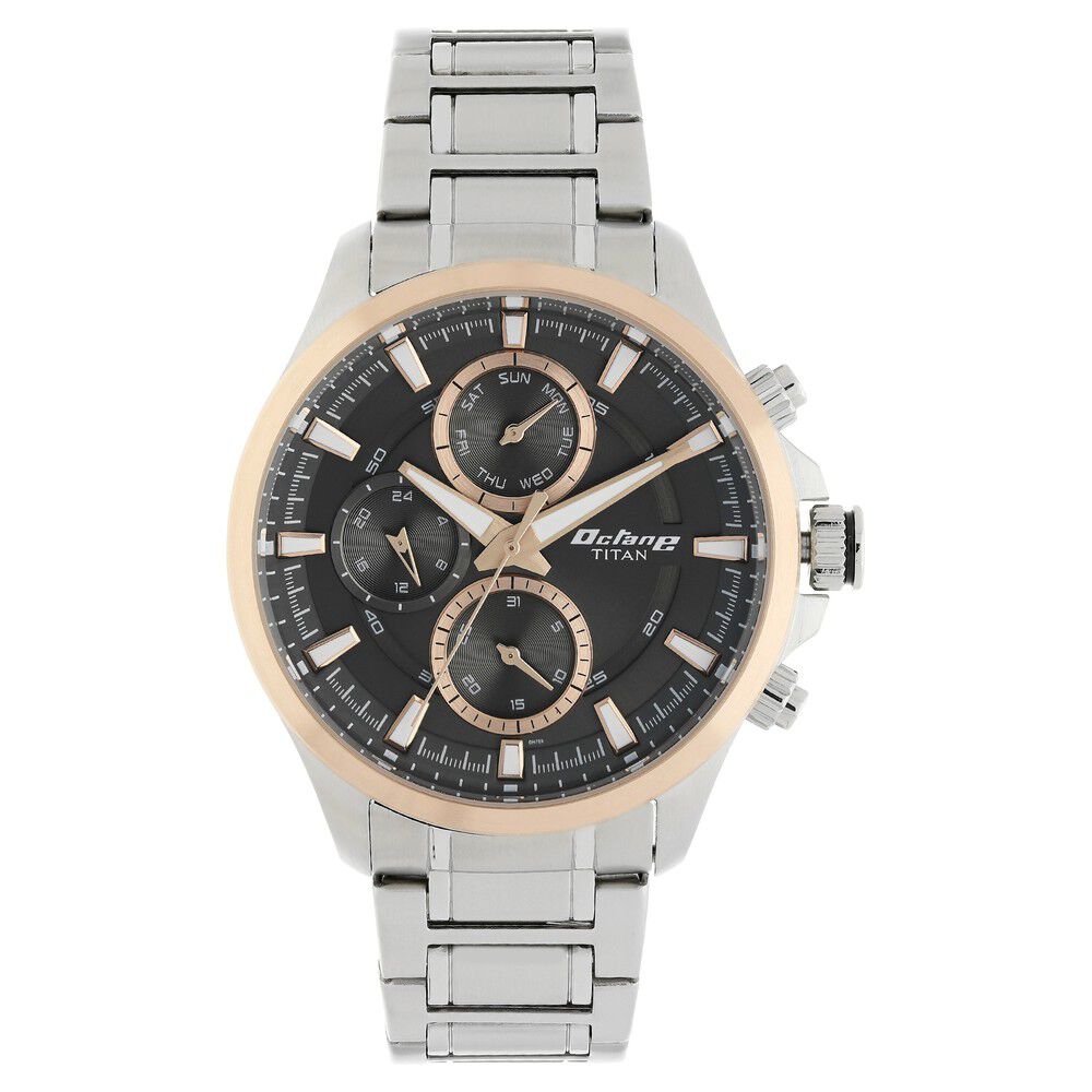 Titan Octane Black Dial Quartz Multifunction Stainless Steel Strap wat ...