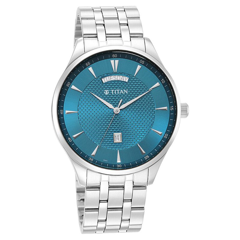 Titan Opulent Blue Dial Analog with Day and Date Stainless Steel Strap ...