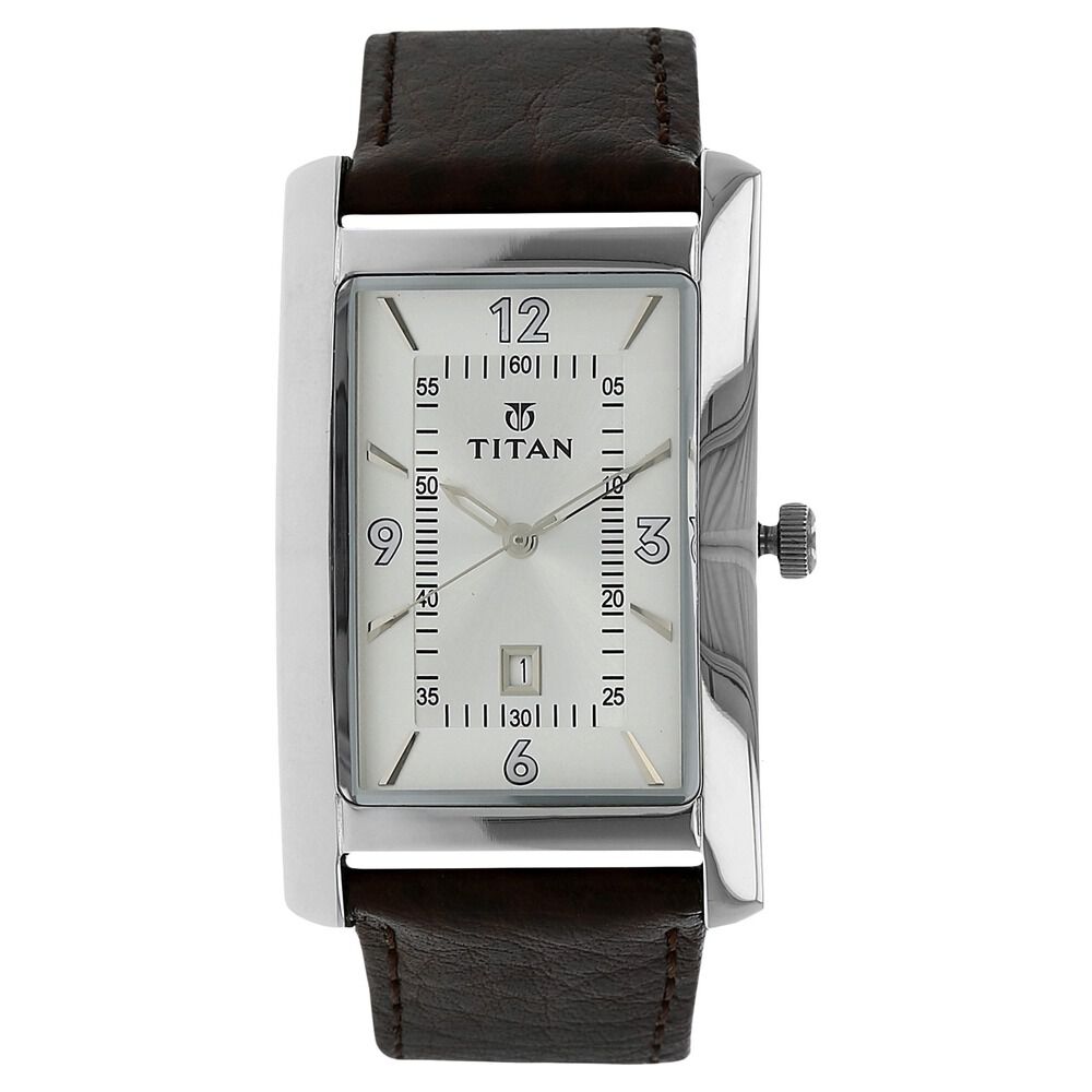 Titan Quartz Analog with Date Silver Dial Leather Strap Watch for Men ...