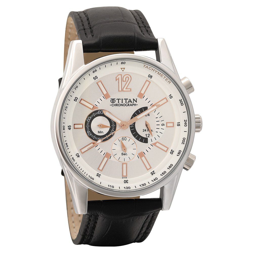 Titan Octane Silver Dial Chrono Leather Strap watch for Men-NM9322SL01 ...