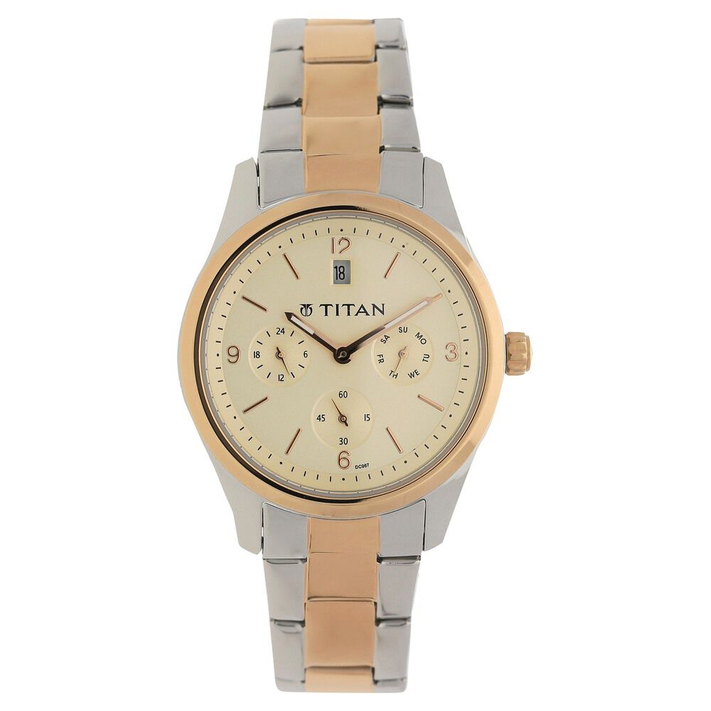 Titan Quartz Analog Off White Dial Stainless Steel Strap Watch for Wom ...