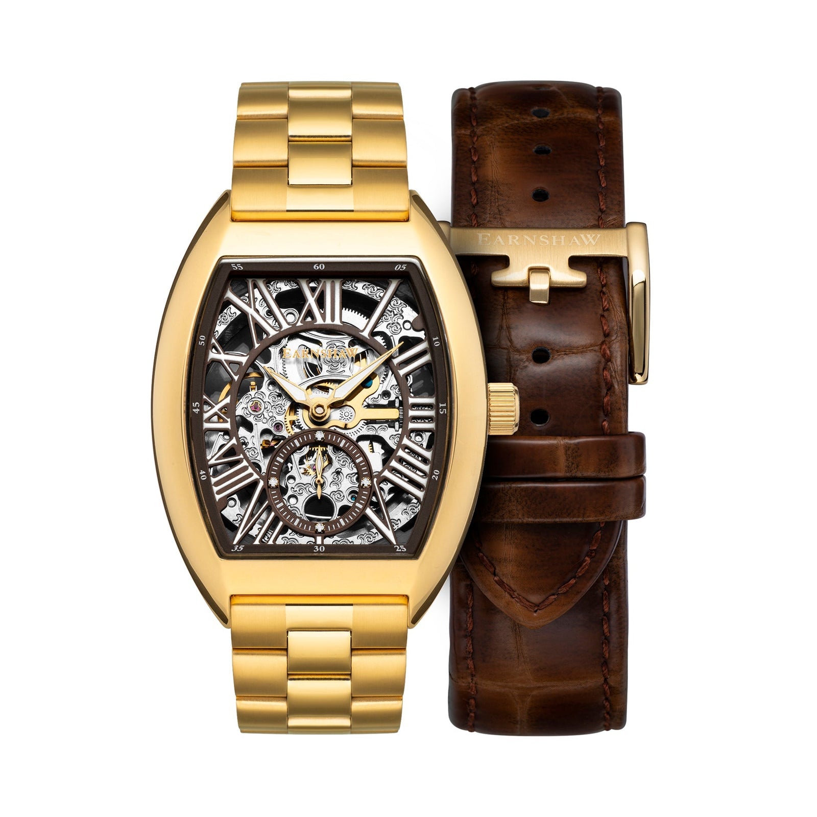 Earnshaw Chapel Skeleton Subdial Second Gold Cognac – The Watch Factory
