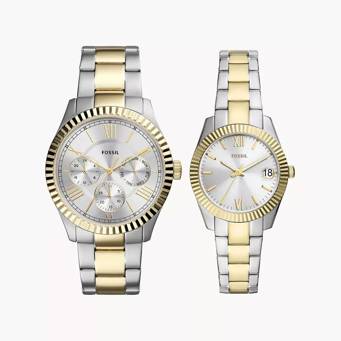Fossil His and Hers Multifunction Two-Tone Stainless Steel Watch Set ...