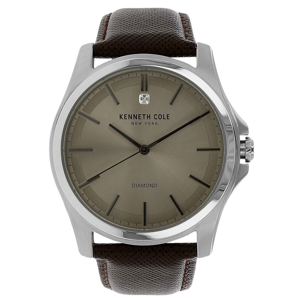 Kenneth Cole Quartz Analog Grey Dial Leather Strap Watch for Men-KC100 ...