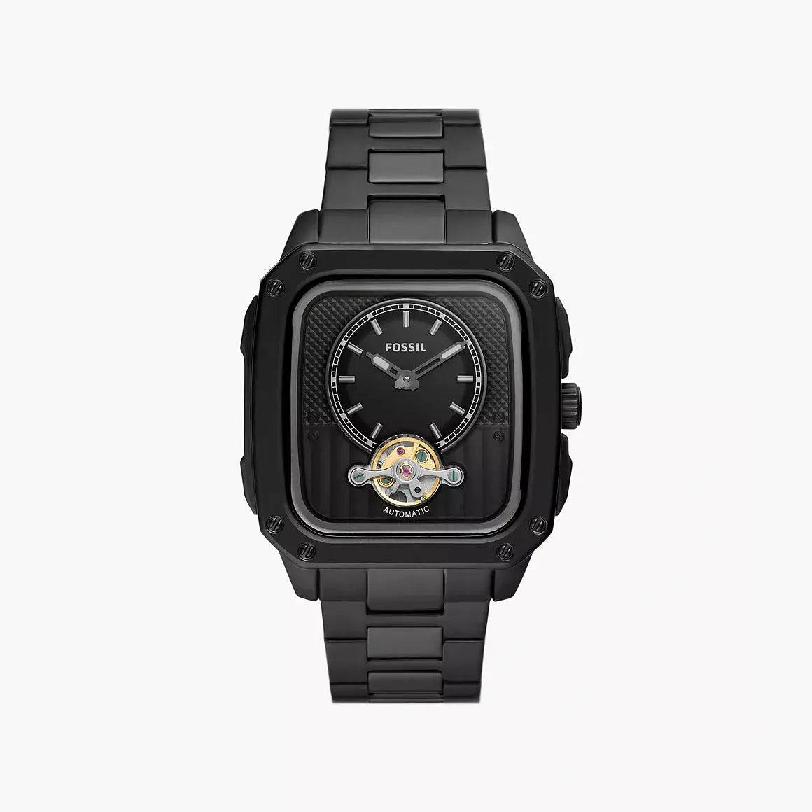 Fossil Inscription Automatic Black Stainless Steel Watch – The Watch ...