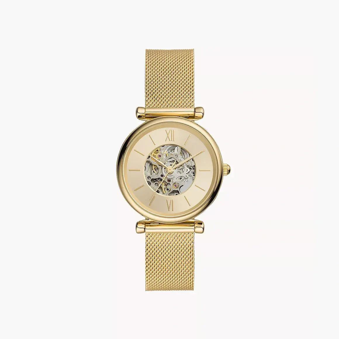 Fossil Carlie Automatic Gold-Tone Stainless Steel Mesh Watch – The ...