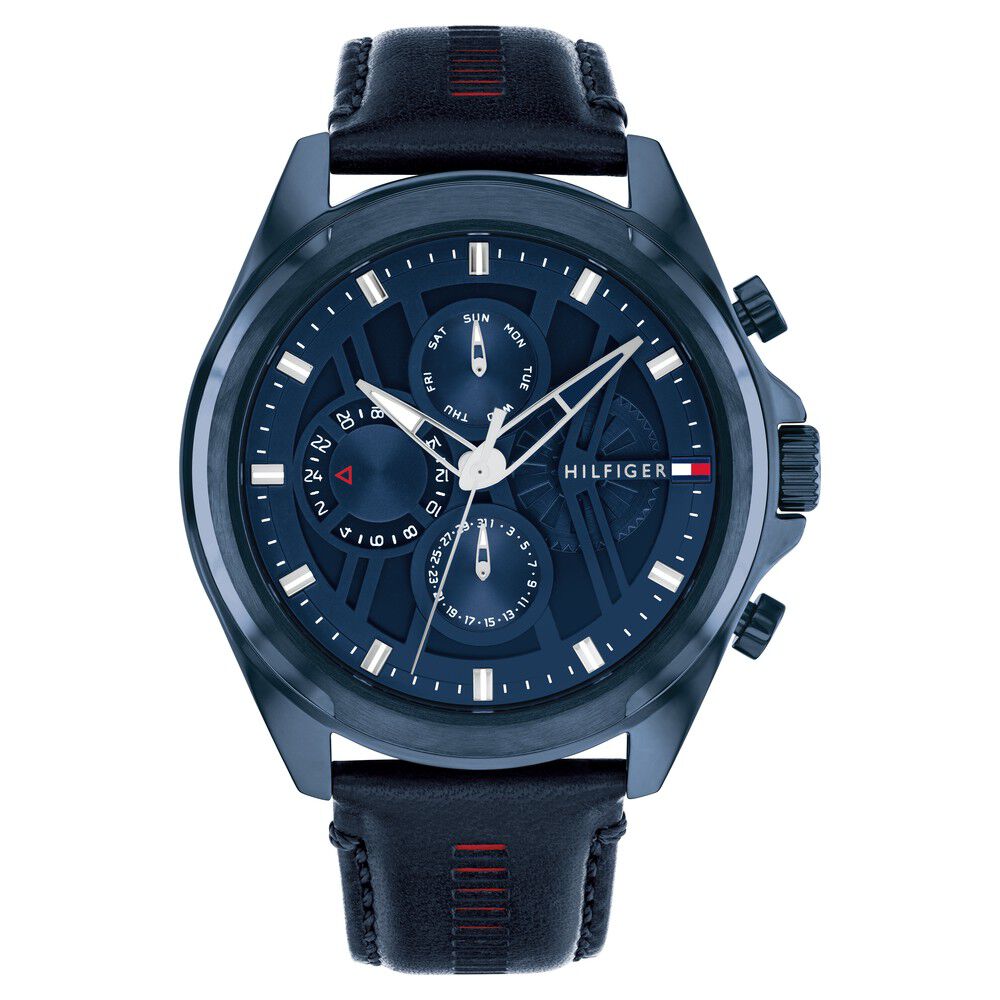 Tommy Hilfiger Multifunction Blue Dial Blue Color Leather Strap Watch ...