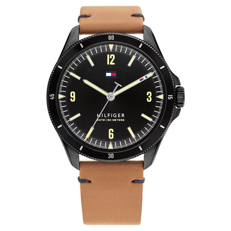 Tommy Hilfiger Quartz Analog Black Dial Leather Strap Watch For Men ...