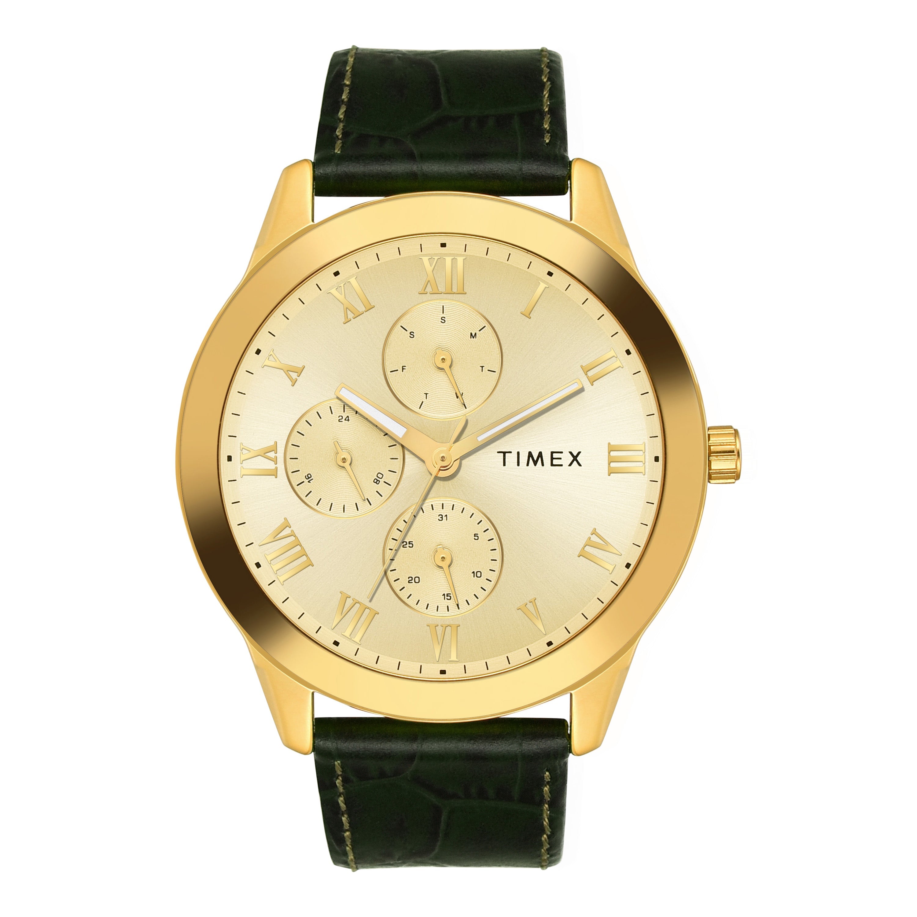 Timex Full Roman Champ Dial Green Croco leather Strap Men's Watch TWEG ...