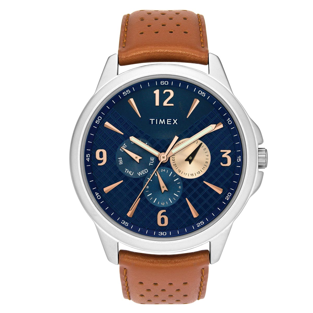 Timex Fashion Men's Blue Dial Round Case Multifunction Function Watch ...