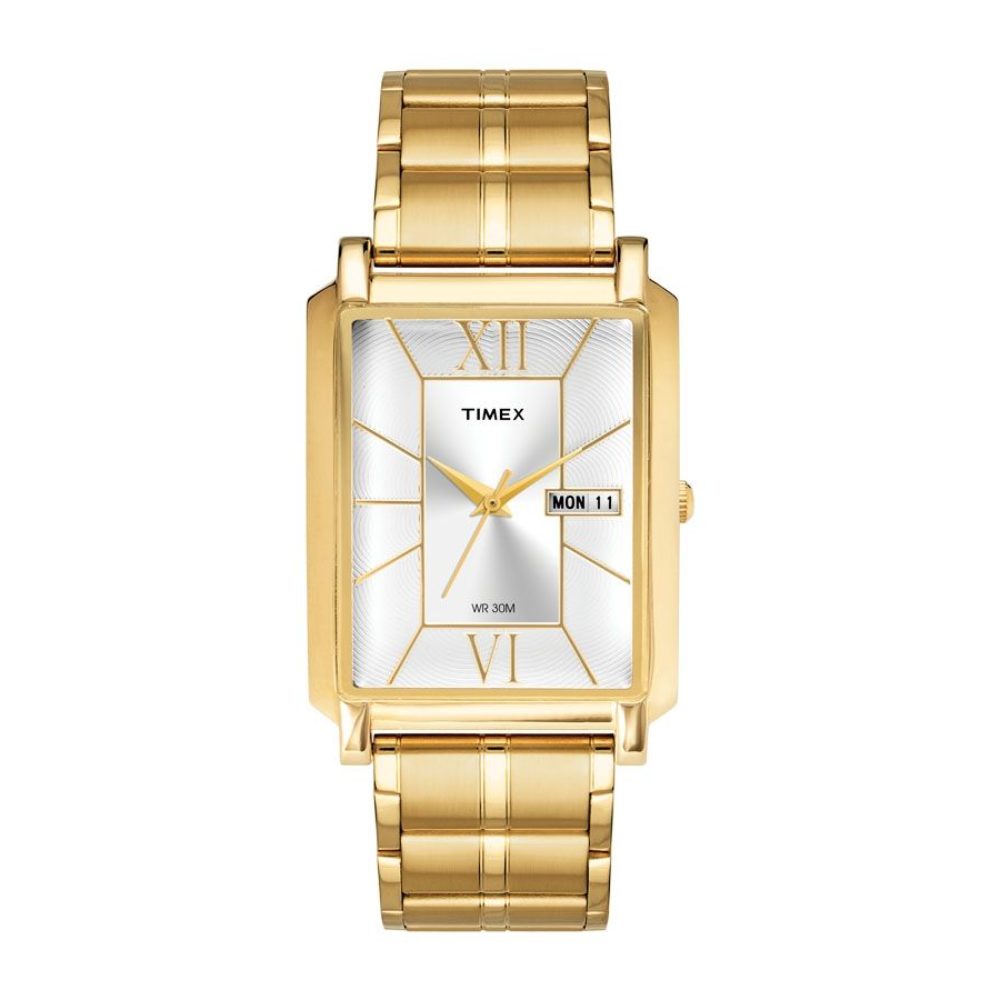 Timex Classics Men's Silver Dial Rectangle Case Day Date Function Watc ...