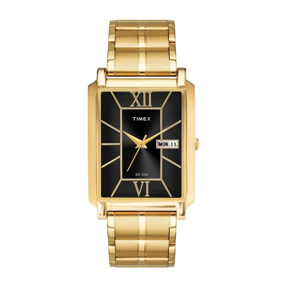 Timex Classics Men's Black Dial Rectangle Case Day Date Function Watch ...