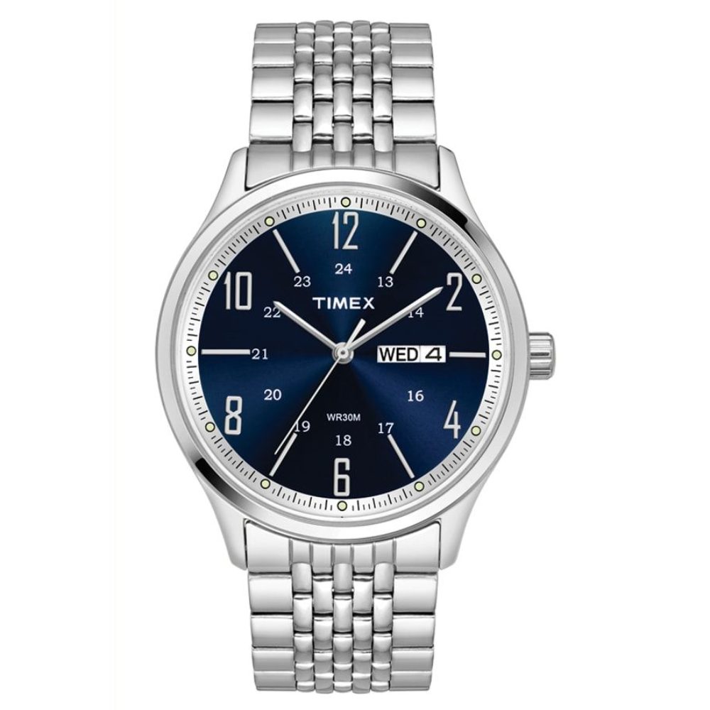 Timex Classics Men's Blue Dial Round Case Day Date Function Watch -tw0 ...