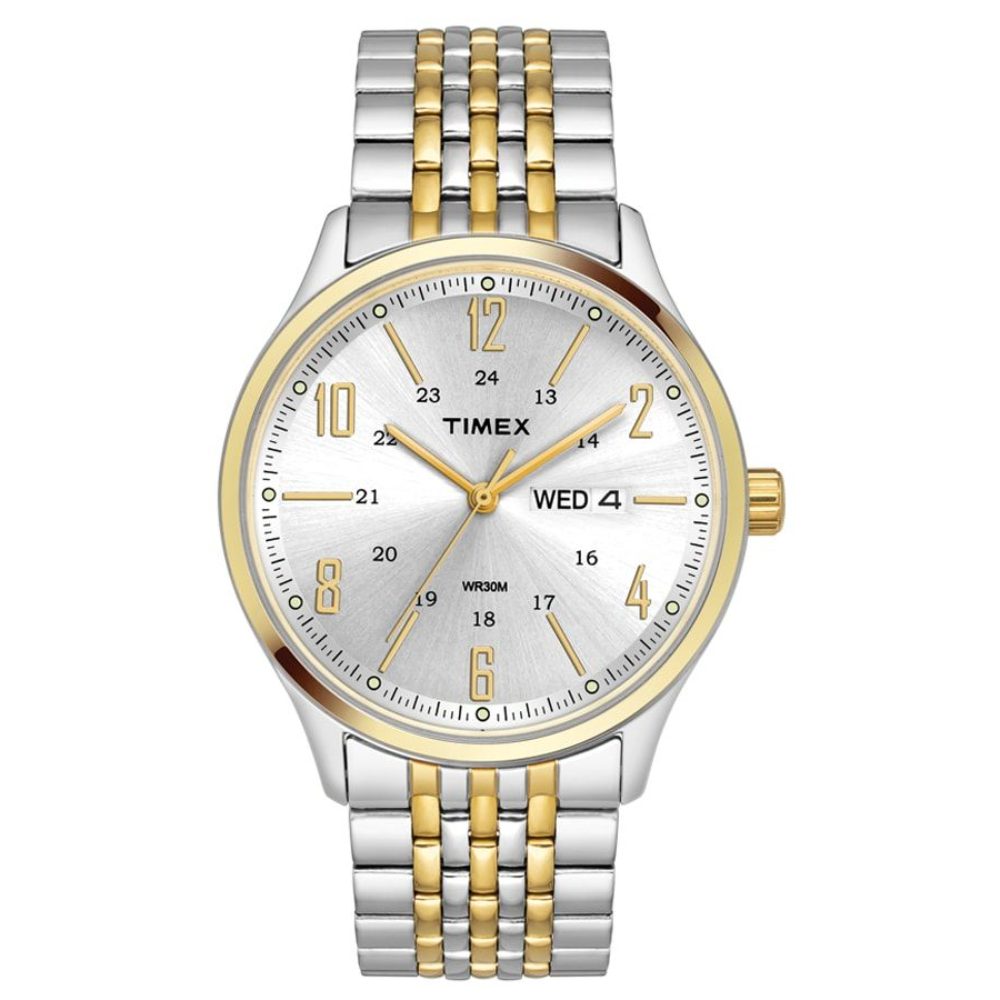 Timex Classics Men's Silver Dial Round Case Day Date Function Watch -T ...