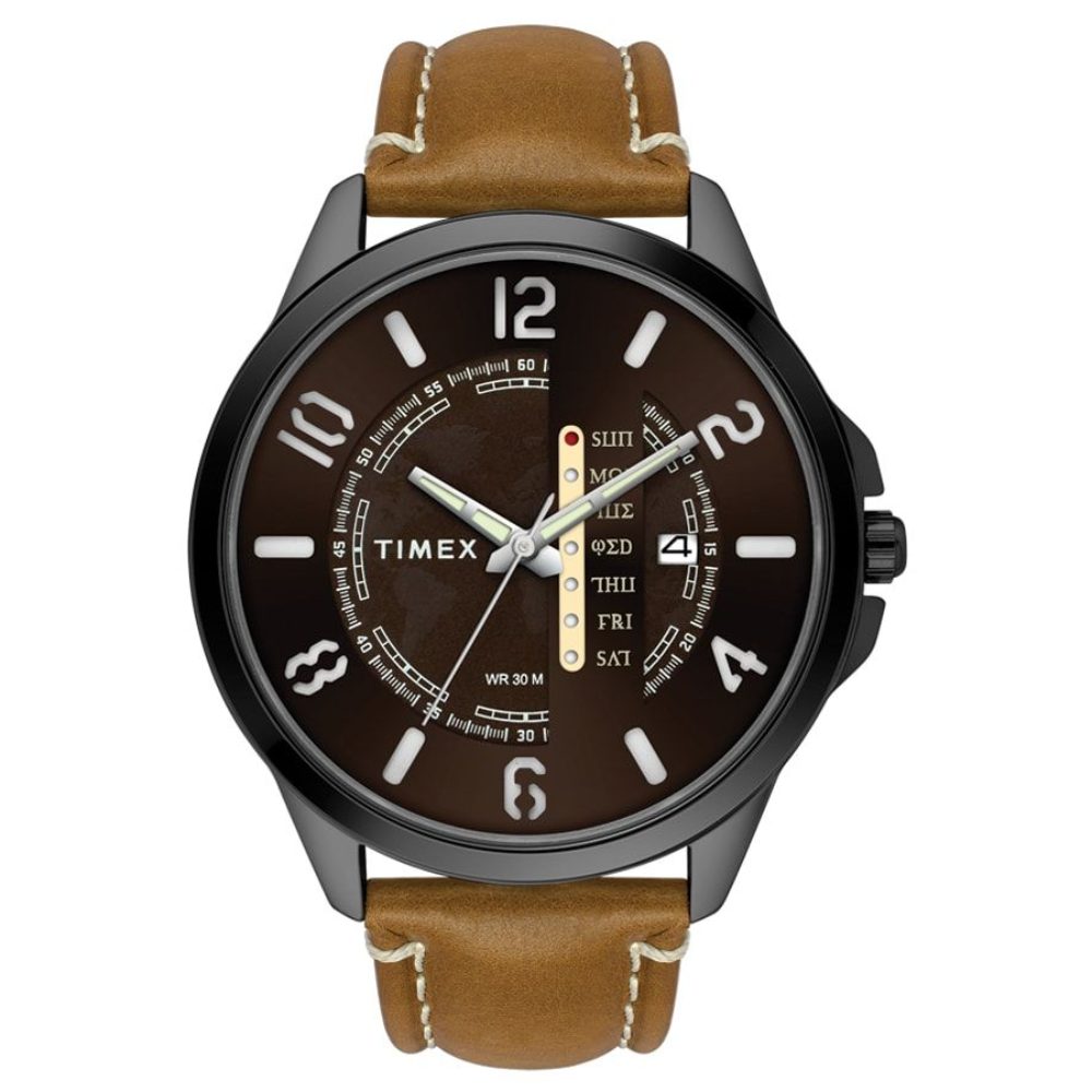 Timex Fashion Men's Brown Dial Round Case Day Date Function Watch -TWE ...