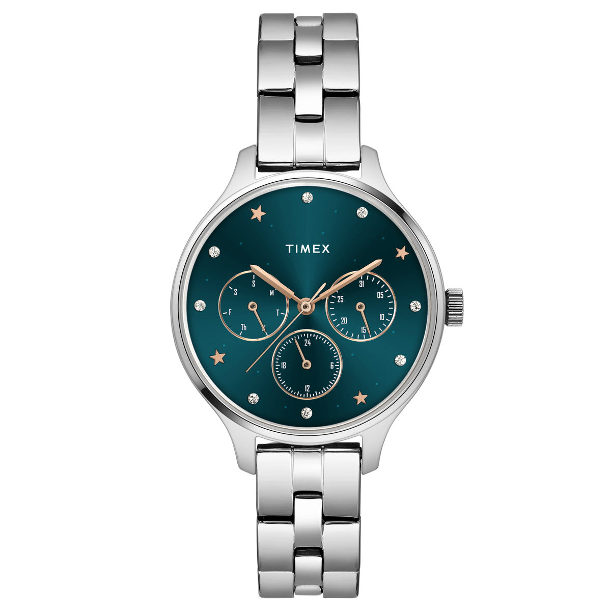 Timex Fashion Women's Blue Dial Round Case Multifunction Function Watc ...