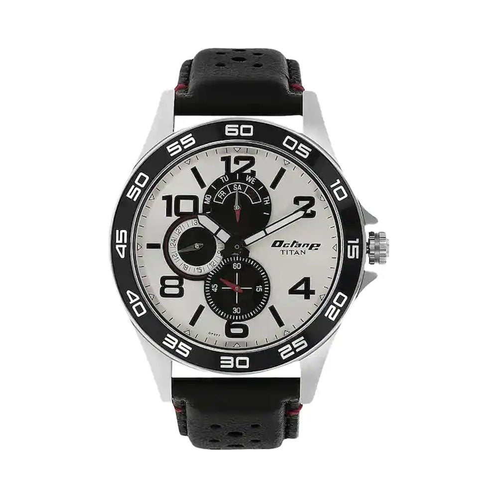 TITAN Octane Silver Dial Black Leather Strap Watch 1702KL01 – The ...