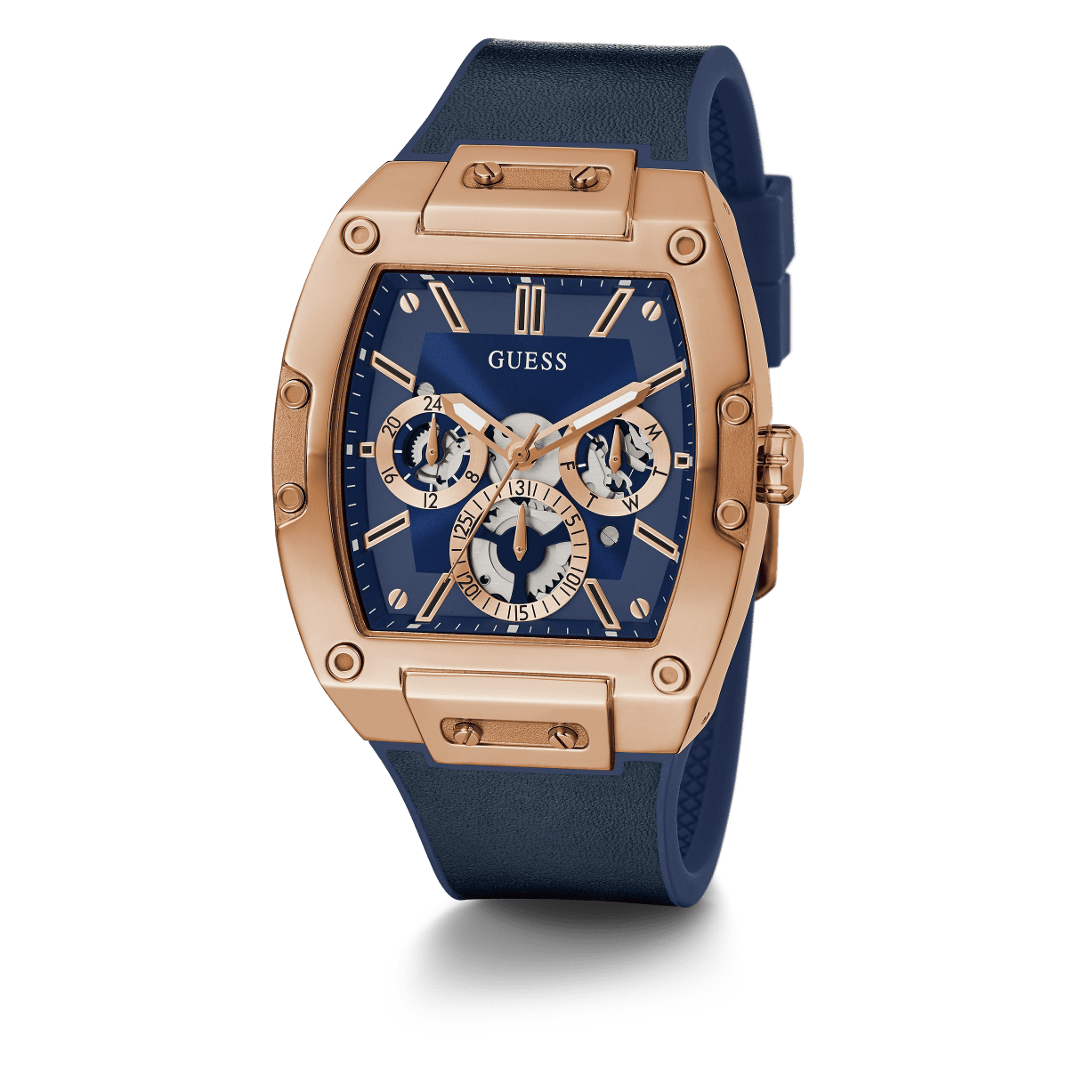 GUESS Mens Blue Rose Gold Tone Multi-Function Watch – The Watch Factory